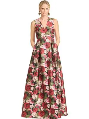 Sachin & Babi Printed Mikado Brooklynne Gown - Peony Embers