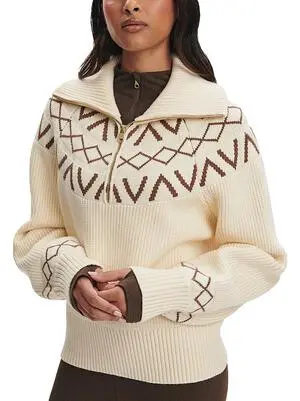 Varley Sigrid Fair Isle Half Zip Sweater - Whitecap Grey