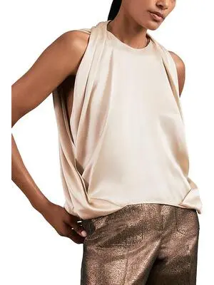 REISS Tayah Silk Drape Top - Champagne