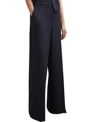 REISS Petite Gabi Wide Leg Trousers - Navy