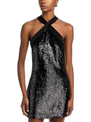 Simkhai Isla Halter Neck Sequin Mini Dress - Black