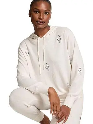 Victoria's Secret Luxe Knit Crystal Sparkle Hoodie - White,ivory