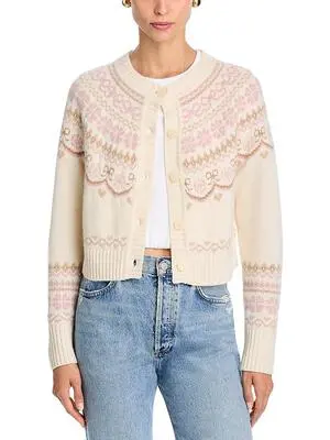 LoveShackFancy Shantae Merino Wool Fair Isle Cardigan - Pink Champagne