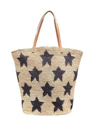 Mar Y Sol Estrella Extra Large Printed Raffia Tote Bag - Star