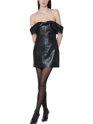 ANINE BING Colleen Faux Leather Mini Dress - Black