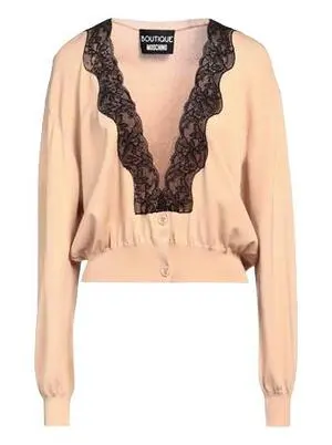 Boutique Moschino Knitted Cardigan With Lace Trim - Beige
