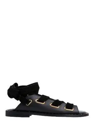 Maje Soft Leather Flat Sandals - Black