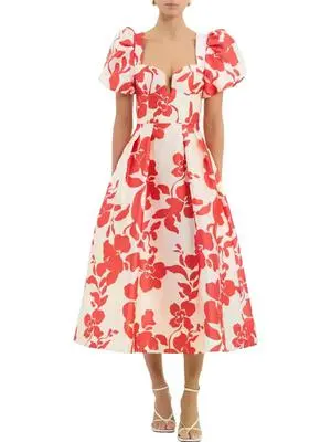 Rebecca Vallance Mayari Midi Floral Dress - Neutrals