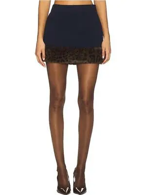 Lpa Robby Mini Skirt - Navy And Leopard Faux Fur