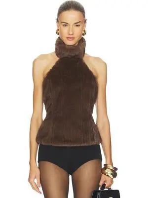 Lpa Faux Fur Turtleneck Top - Chocolate Brown