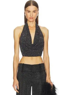 Alice + Olivia Dani Embellished Halter Top - Black