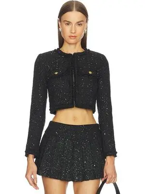Alice + Olivia Dumont Tweed Boxy Jacket - Black