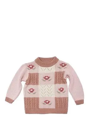 WILD WAWA Patchwork Floral Sweater - Misty Rose