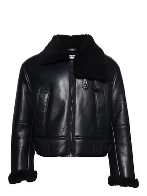 Acne Studios Leather And Shearling Biker Jacket - Navy