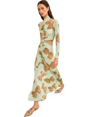 Ulla Johnson Ida Ruched Turtleneck Maxi Dress - Water Blossoms