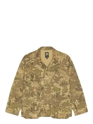 BRAIN DEAD Twill Military Shirt Jacket In Green - Leaf Camo