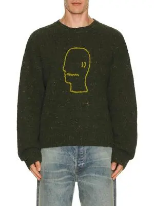 BRAIN DEAD Logohead Alpaca Crewneck Sweater - Forest Green