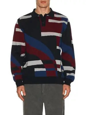 PARRA Vertical Forest Knitted Polo - Blue