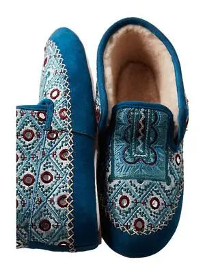 LLANI SHOES Llani For Fp Casablanca Moccasin Slippers - Aqua