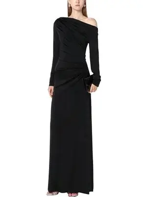 Victoria Beckham Long-sleeve Draped Maxi Dress - Black
