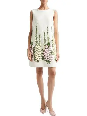 Oscar De La Renta Floral Embroidered Tweed Shift Dress - Ivory