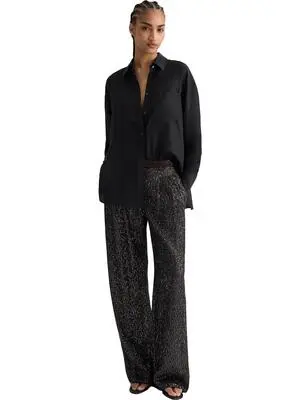 TWP Sequin Netting Wide-leg Trousers - Dark Chocolate / Silver