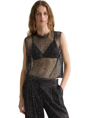 TWP Sequin Netting Muscle Tank - Dark Chocolate / Silver