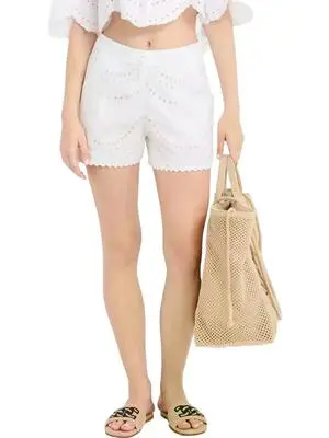 Charo Ruiz Ibiza Embroidered Scalloped Hem Shorts - White