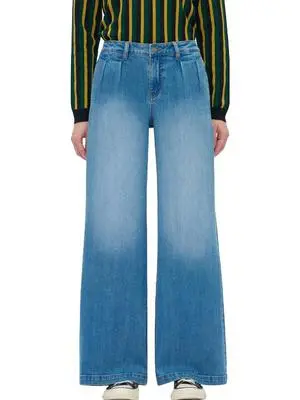 BAYEAS Pleated Wide Leg Jeans - Periwinkle Blue