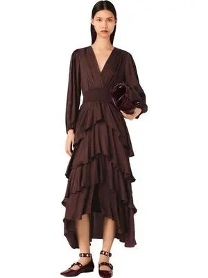 Maje Flowy Ruffled Maxi Dress - Brown