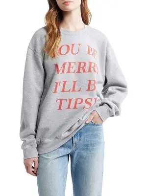 Junk Food Be Merry Cotton Blend Crewneck Sweatshirt - Heather Grey