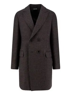 Zegna Wool Double-breasted Coat - Blue