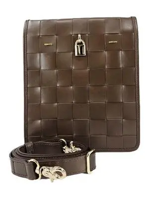 MADISON MAISON Woven Leather Crossbody Bag With Lock Chocolate