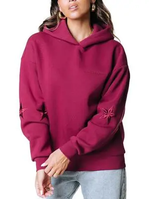 COLOURFUL REBEL Embroidered Clean Hoodie - Bordeaux
