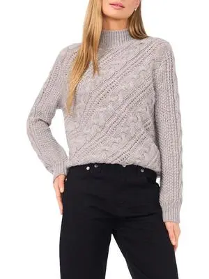 Halogen Diagonal Cable Mock Neck Sweater - Light Heather Grey