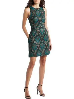 Vince Camuto Sleeveless Metallic Jacquard Minidress - Black/emerald