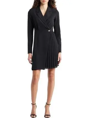 Vince Camuto Rhinestone Detail Long Sleeve Stretch Crepe Dress - Black