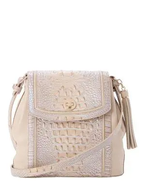 Brahmin Croc Embossed Leather Crossbody Bag - Pearl Admire