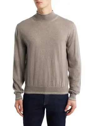 Canali Mock Neck Wool & Silk Blend Sweater - Beige