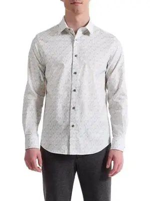 Bugatchi Julian Shaped Fit Musical Instrument Print Button-up Shirt - Chalk