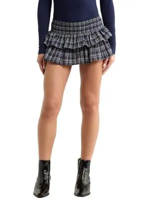 PACSUN Plaid Tiered Skort - Blue Multi