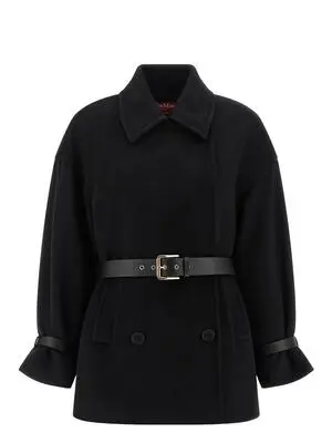MAX MARA STUDIO Virgin Wool Double-breasted Coat - Black