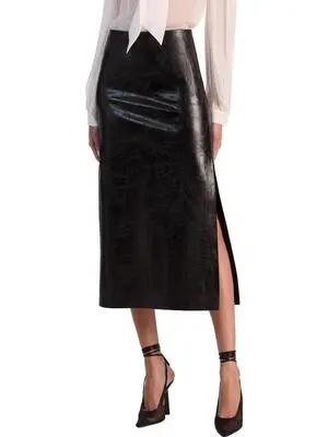 Alice + Olivia Maeve Vegan Leather Midi Skirt - Black