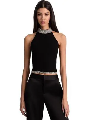 Alice + Olivia Gatz Embellished Halter Top - Black