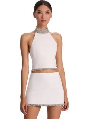 Alice + Olivia Gatz Embellished Halter Top - White