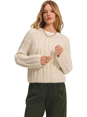 Velvet By Graham & Spencer Marina Metallic Cable Knit Sweater - Neutral