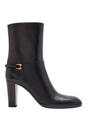Saint Laurent Chemena 80 Leather Ankle Boots - Black