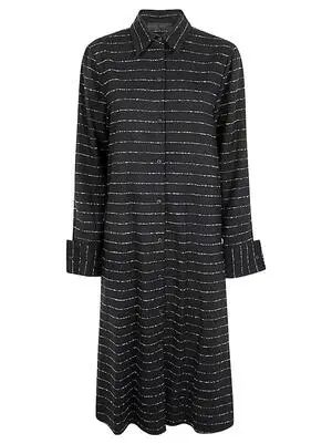 MARIA CALDERARA Buttoned Striped Dress - Black