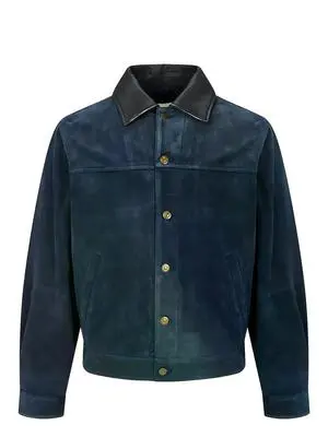 MAN ON THE BOON. Contrast-collar Suede Trucker Jacket - Blue