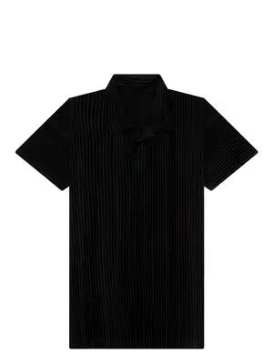 Issey Miyake Pleated Polo Shirt - Black